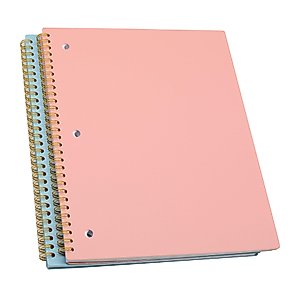 YIKANGHENG Tearable Loose-leaf Spiral Notebook, 2 Pcs 2 Color 3 Punch Design 10.5 Inch x 8.27 Inch Hard Plastic Cover 80 Sheets (160 Pages) 80 GSM for Study and Office Supplies (Blue and Pink)