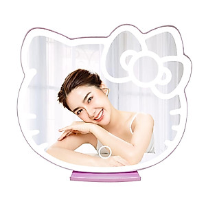 Impressions Vanity Supercute Hello Kitty Tabletop Desk Mirror with Lights and Touch Sensor Switch, Adjustable Tri Tone LED Lighted Makeup Mirror with Hidden Extendable Tray and Phone Holder