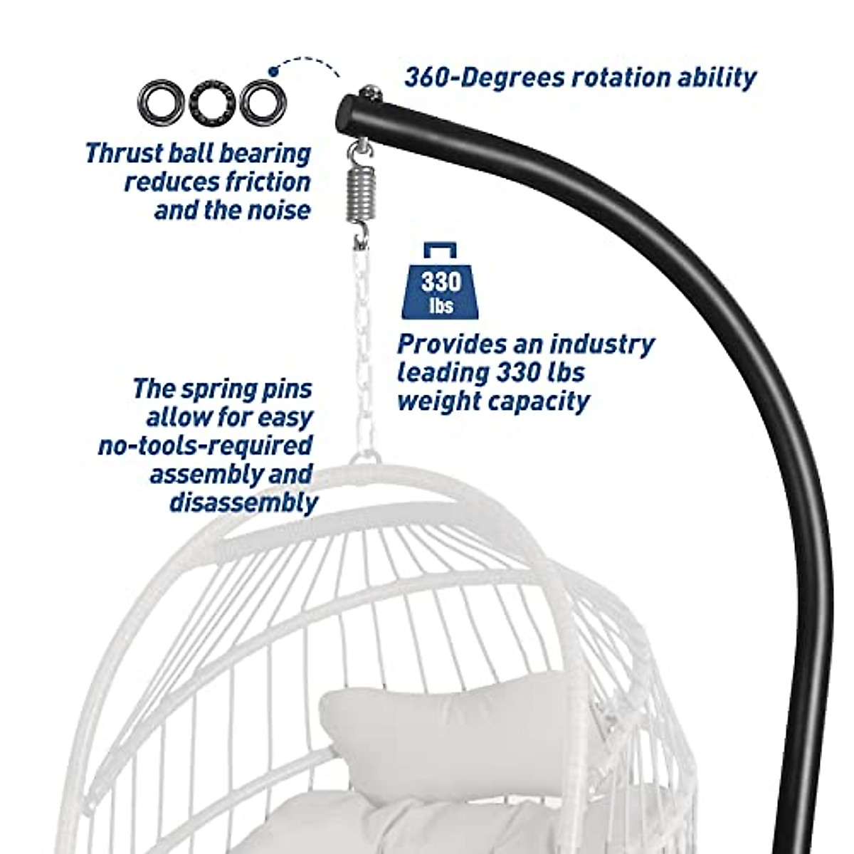 Chihee Hanging Egg Chair Stand,Strong Iron Hammock Chair Frame with Spring Hook Stable Base,Heavy Duty Swing Chair Stand 330 lbs,C Stand for Hanging Chair Indoor Outdoor Bedroom Patio Garden Balcony