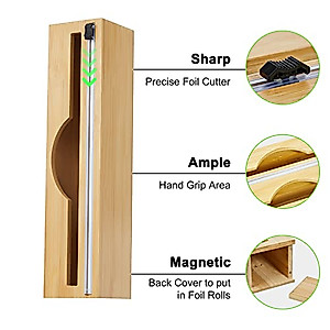 Ziplock Bag Organizer, Wrap Dispenser with Cutter, Plastic Wrap, Aluminum Foil and Wax Paper Dispenser for Kitchen Drawer, Bamboo Roll Organizer Holder