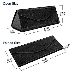 MoKo Foldable Eyeglass Case, PU Leather Portable Lightweight Sunglasses Storage Triangular Fold Case Eyewear Protector Box with Magnet Closure and Cleaning Cloth for Men Women Youth Kids, Black