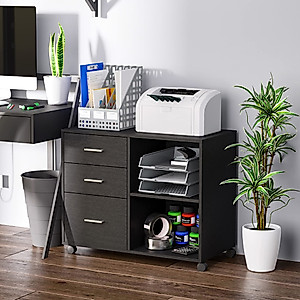 HOMCOM 3 Drawer Printer Stand, Mobile Office Cabinet with 2 Storage Shelves for Home Office, Black