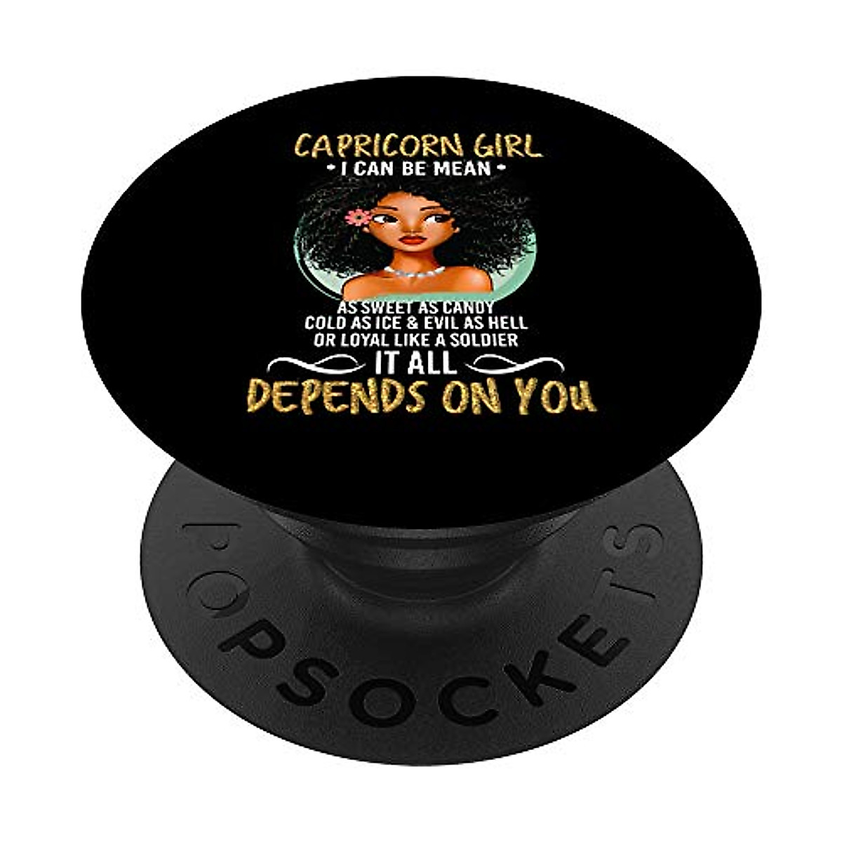 Yellow Fonts Capricorn Zodiac for Afro-American Girl PopSockets Grip and Stand for Phones and Tablets