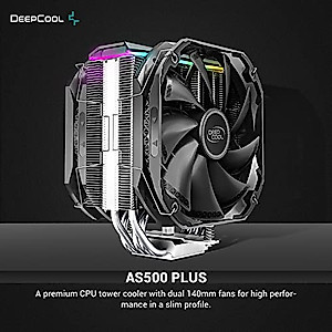 DeepCool AS500 CPU Air Cooler 5V-3Pin ARGB Sync 220w TDP 6mm x 5 Nickel Plated Copper Heat Pipes CPU Cooler with 140mm Fan PWM 1200RPM 70.81CFM for Intel LGA 1700/1200/1151/1150/1155 AMD AM5/AM4