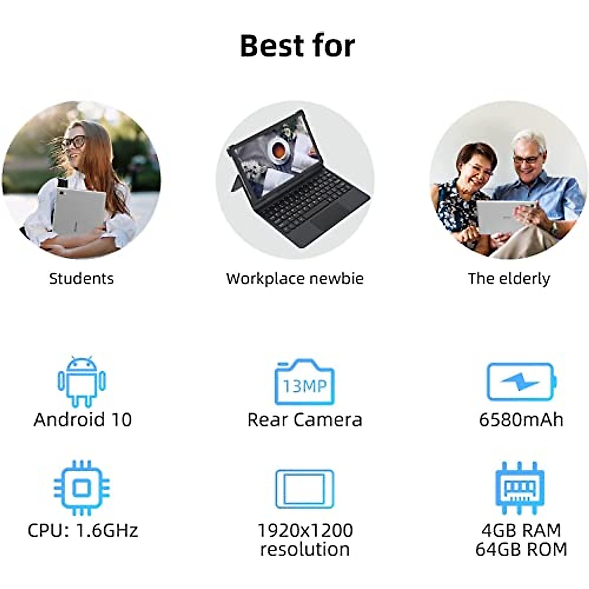 Blackview Tablet Tab8, 10.1 inch Android Tablets with 4GB+64GB Octa Core Processor,1920x1200 IPS FHD Display, 13MP+5MP Dual Camera, GPS, FM, 5G WiFi Teblet Grey
