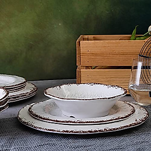 LEHAHA Farmhouse Large Serving Platters, 2 Piece Melamine Dinnerware Set, 17.5 x 10 Inches Vintage Serving Tray, Rectangle White Rustic Trays Set of 2