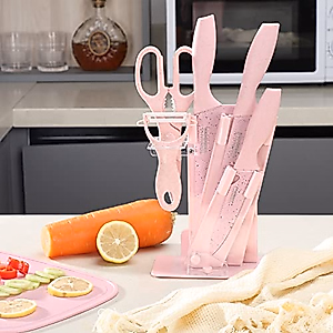 cute knife set includes 3 kitchen knives, ceramic peeler and multipurpose scissor, dishwasher safe, good for beginners
