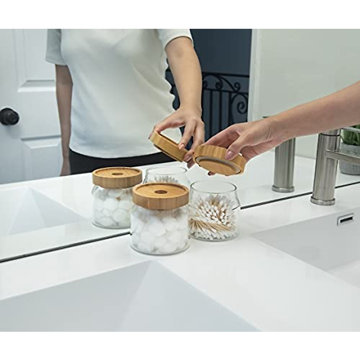 Evriholder Glass Container Cotton Swab Canister, White