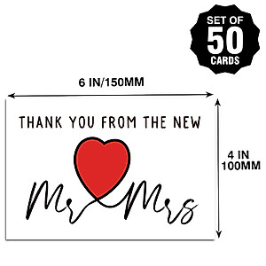 KORTTITALO 50 Wedding Thank You Postcards - Blank Thank You Cards From The New Mr. and Mrs, Double-Sided Thank You Cards for Weddings,Bridesmaid,Bridal Shower,Engagement Party.