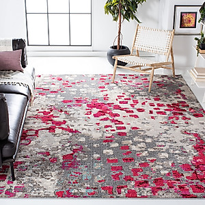 SAFAVIEH Madison Collection Area Rug - 10' x 14', Grey & Red, Boho Abstract Distressed Design, Non-Shedding & Easy Care, Ideal for High Traffic Areas in Living Room, Bedroom (MAD425R)