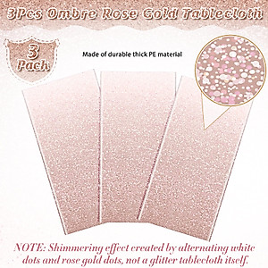 3 Pack Ombre Rose Gold Plastic Tablecloth for Parties, Gradient Pastel Rose Gold Disposable Tablecloths for Rectangle Tables, Light Pink Sprinkle Table Cover for Wedding Birthday Party, 54 x 108 Inch