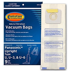 EnviroCare Replacement Micro Filtration Vacuum Cleaner Dust Bags Made to Fit Panasonic Types U, U-3, U-6-9 Pack