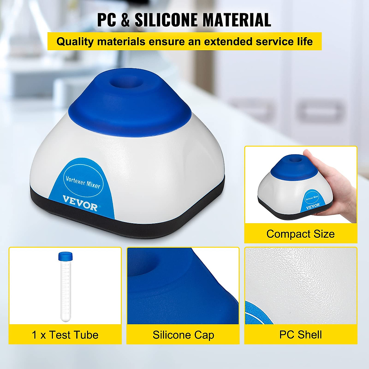 VEVOR Vortex Mixer, 3000RPM Mini Vortex Mixer Shaker, Touch Function Scientific Lab Vortex Shaker, Mix Up to 50ML, 6mm Orbital Diameter for Test Tube, Tattoo Ink, Nail Polish, Eyelash Adhesives, Paint