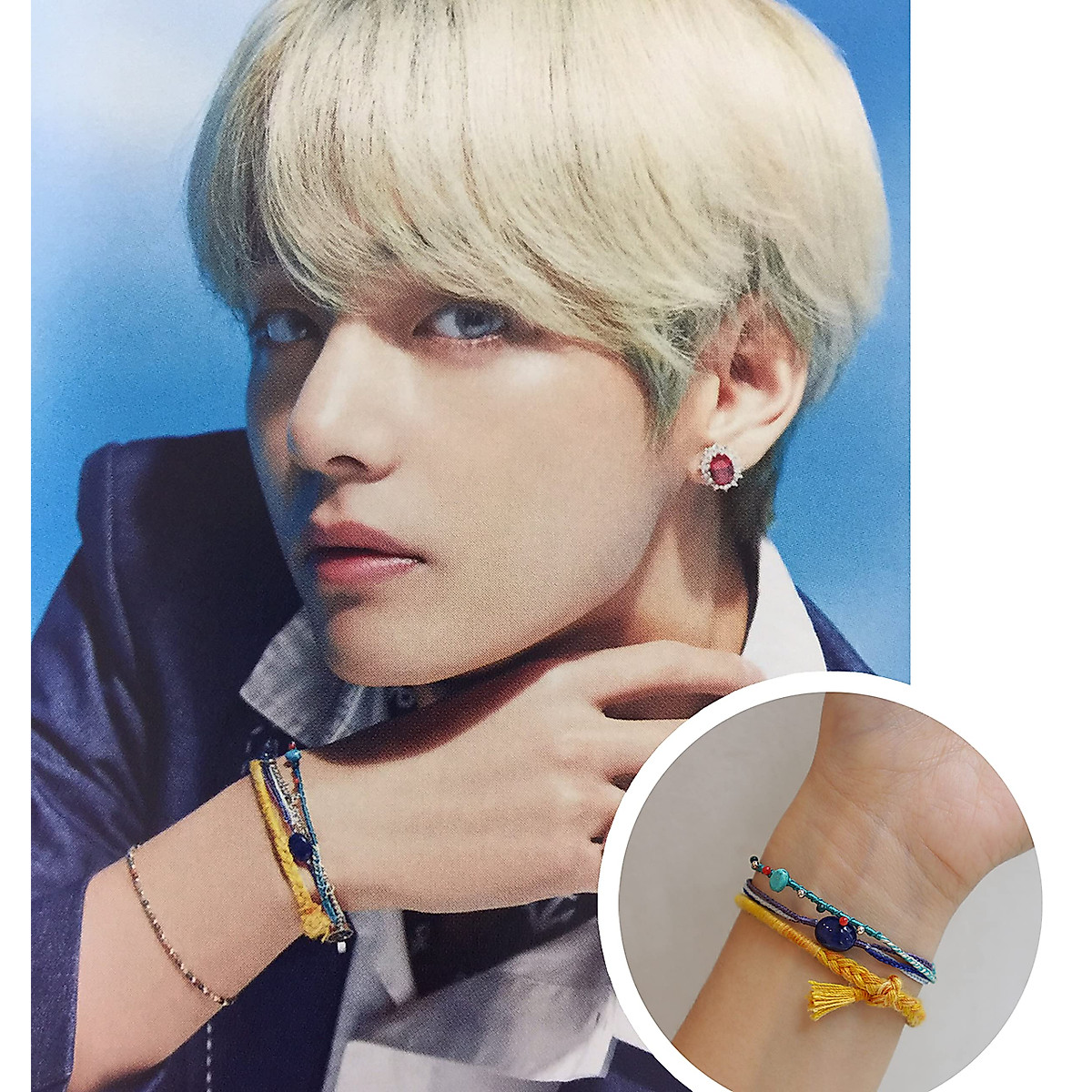 CCNMADE Gemstone, Polly, Silver, Coral, Pyrite, Howlite Wish Thread Bracelet, Doldari, 11"