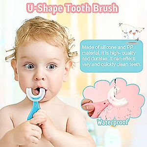 4 Pack Kids U Shaped Toothbrush with Soft Silicone Brush Head, Kids Toothbrushes Whitening Massage Toothbrush U-Type Baby Toothbrush 360° Oral Teeth Cleaning for Toddler Toothbrush Ages 2-6(Blue+Pink)