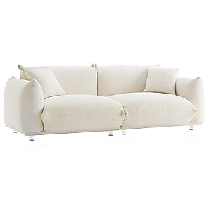 Hison Lambswool 3 Seat Cushion Couch 87'' Comfy Couch for Living Room Deep Seat Sofa with 2 Pillows (White)