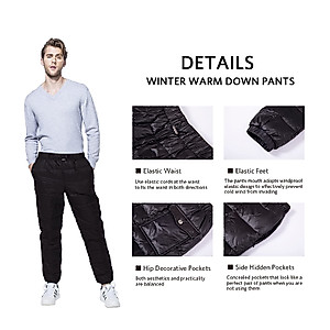Tapasimme Men's Winter Warm Loose Packable Down Pants Puffer High Waisted Nylon Compression Lightweight Snow Trousers (X-Large, Black)