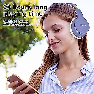 JOMILIN B9 Wireless Headphones Over-Ear, 60 Hours Playtime Lightweight Folding Hi-fi Stereo Bass Bluetooth Headset with Mic, Volume Control Headphones for iPad/Travel/Tablet/PC (Purple)