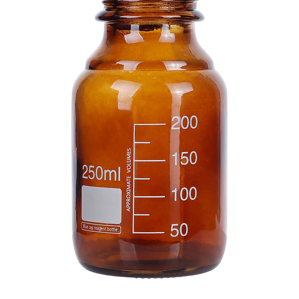Pastein 10 Pieces Amber Glass 250 mL Graduated Round Lab Reagent Media/Storage Bottle With GL45 Blue Screw Cap