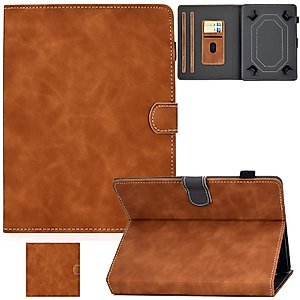 REASUN Case for 10.0 Inch Tablet, PU Leather Folding Stand with Card Slots Case for Galaxy Tab 9.6/9.7/10.1/10.4,iPad 9.7/10.2/10.5 inch,Kindle HD10 and More 10 inch Android Tablets, Brown