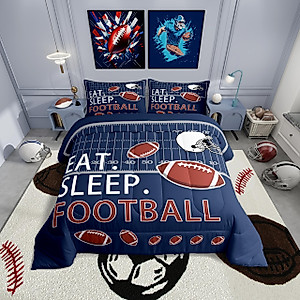 Feelyou Rugby Comforter Set Twin Size Football Field Coverlet Set for Kids Boys Girls Decor Ball Games Comforter Microfiber Navy Blue Quilt Set Bedroom Bedclothes