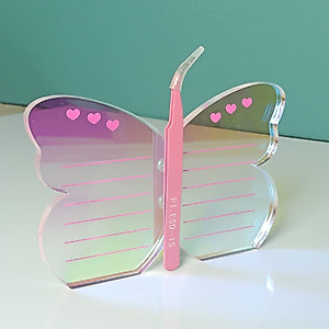 Grafting False Eyelash Acrylic Extension Pallet, Eyelash Extension Tweezers Plate Pad Makeup Palette Individual Training Tools Butterfly-shaped (Dazzling(5.9x3.9inch))