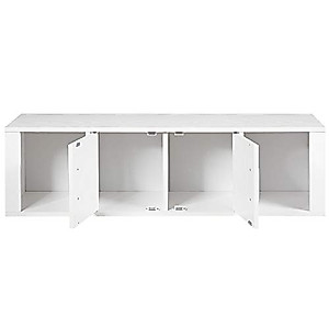Giantex Wall Mounted Storage Cabinet 2 Cube Floating Media Hanging Desk W/2 Doors and 2 Open Shelves, Home Office Furniture for Kitchen, Bathroom, Living Room Floating Console Hutch (White)