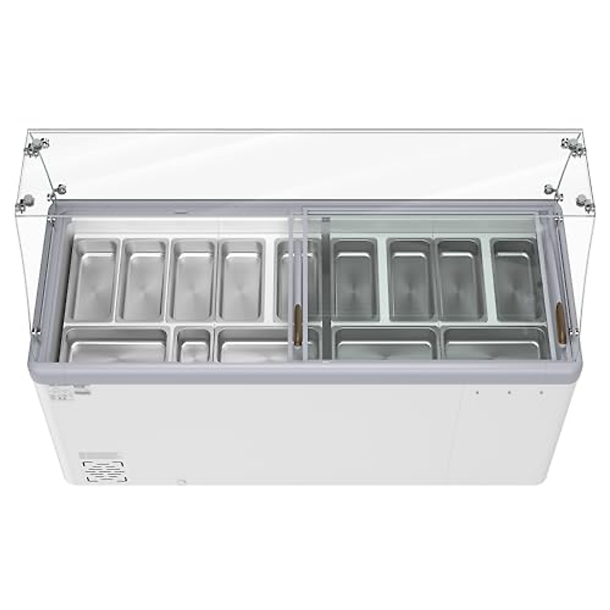 KoolMore KM-GDC-71SD-FG 70 in. 14-Pan Gelato Dipping Cabinet Display Freezer with Sliding Glass Door and Sneeze Guard, 20 cu. ft. ETL Listed