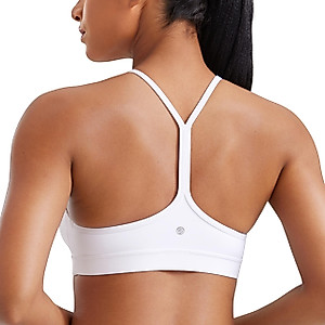 CRZ YOGA Butterluxe Womens Y Back Sports Bra - Padded Racerback Low Impact Spaghetti Thin Strap Workout Yoga Top White Small
