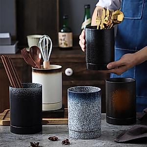 Dxcaicc Utensil Holder,Ceramic Kitchen Utensil Holder for Countertop,Large Ceramic Stable Utensil Caddy,Drainer Ceramic Cooking Utensil Holder,Cooking utensils holder for Kitchen ,C