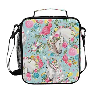 Lunch Box for Girls Horse And Flower Lunch Bag Insulated Lunch Boxes Cooler Lunch Tote with Shoulder Strap for School Picnic