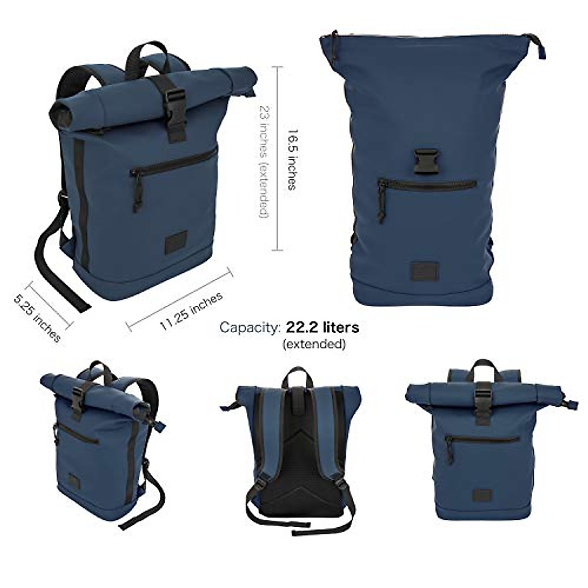 X RAY Expandable Roll Top Waterproof Trendy Backpack With Laptop Pocket, One Size, Navy