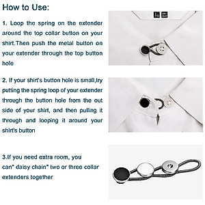 12pcs, Collar Extenders, Comfy & Premium Invisible Neck Extender, Adds 1 in Instantly, Button Extenders for Mens Dress Shirts Suits Trouser, Coat, Shirts (Black, White, Silver)