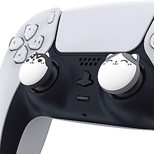 PlayVital Husky & Kitty Cute Thumb Grip Caps for PS5/4 Controller, Silicone Analog Stick Caps Cover for Xbox Series X/S, Thumbstick Caps for Switch Pro Controller - Navy Blue & Light Gray