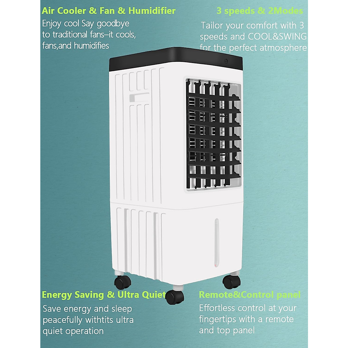 Evaporative Air Cooler,3-IN-1 Portable Air Conditioners Remote Control, 70° Oscillation Energy Efficient Air Cooler for Room Bedroom Home Indoor