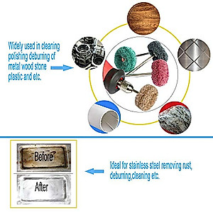 Abrasive Buffing Polishing Wheel Set for Rotary Tool,Removal of Rust Deburring on Metal Surface with 3mm Mandrel,Mini scouring pad Brush Polishing kit(grit 120 Brown 50pcs)