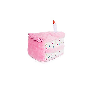 Birthday Cake Plush Toy with Squeaker for Dogs by Zippy Paws (Pink)