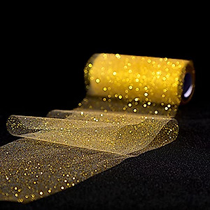 Outus Sparkling Christmas Glitter Tulle Roll Sparkling Tulle Ribbon 6 Inches by 25 Yards for Xmas Holiday Wedding Gift Wrapping Tutu Skirt, Birthday Baby Shower Party Decoration(Gold)