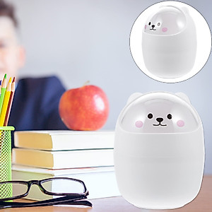 SENTOP Cute Desktop Trash Can, Kawaii Mini Trash Bin with Shake Lid, Garbage Storage Bucket for Desk Car Office Kitchen (White)