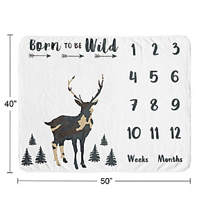 Sweet Jojo Designs Woodland Camo Deer Boy Milestone Blanket Monthly Newborn First Year Growth Mat Baby Shower Memory Keepsake Gift Picture - Beige Green Black Rustic Forest Animal Camoflauge Arrows