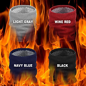 Syhood 4 Pieces Winter Neck Warmer Fleece Tube Scarf Thicken Knitted Windproof Bandana for Men and Women (Wine Red, Black, Navy Blue, Light Gray)
