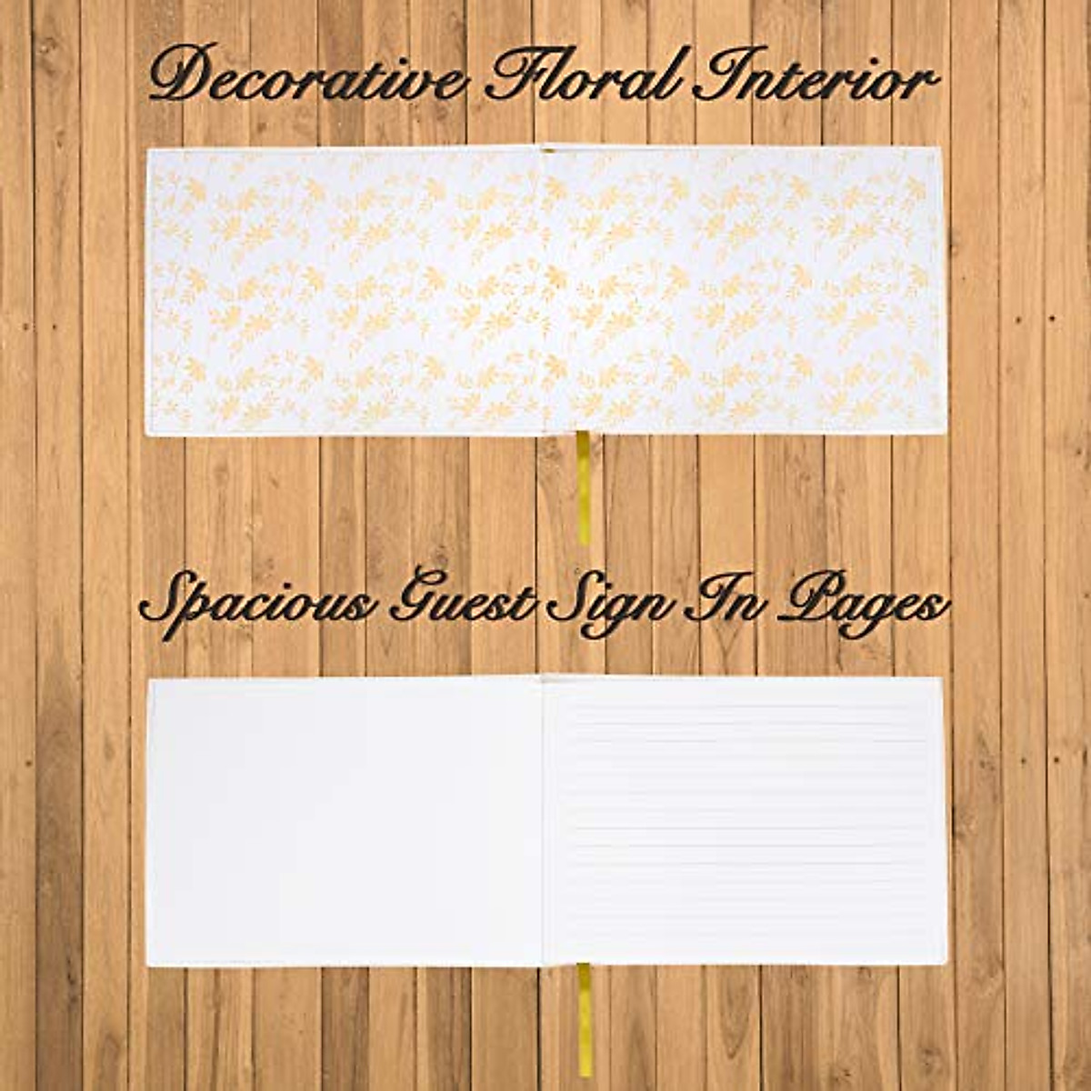 J&A Homes Polaroid Guest Book for Wedding - Registry Sign-In Book for Wedding, Reception, Engagement, Birthday, Baby Shower - White Guestbook w/Bookmark & Gold Floral Design - 9" x 6" (100 Pages)