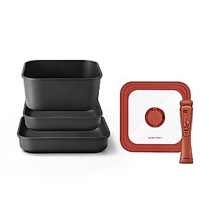 Roichen Spinweb Pan Set 5pcs, 22cm Frying pan + 22cm Deep pan + 26cm Frying pan + Multisize glass lid + Detachable handle. Cooking pan, Saute pan, Nonstick pan, Square pan, Baking pan