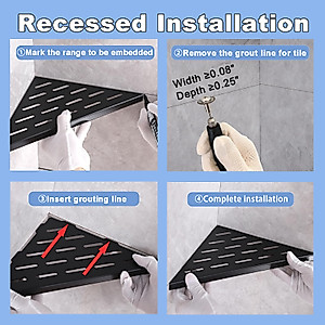 Xiarnotogi 10" Corner Shower Shelf, 1-Pack Bathroom Shelves for Tile Walls, SUS304 Stainless Steel Recessed Shower Shelf, Grout in Corner Organizer Shelves, Matte Black