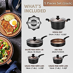 Pots and Pans Sets, Nonstick Cookware Set, Induction Pan Set, Chemical-Free Kitchen Sets, Saucepan, Frying Pan, Saute Pan, Black, 9 Pieces