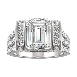 Charles & Colvard Created Moissanite 10x8mm Emerald Cut Fashion Ring for Women | 4.5 cttw DEW | Lab Grown | Solid 14K White Gold with Rhodium | Size 7
