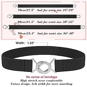 LEACOOLKEY Elastic Skinny Waist Belt for Dress Women Men No Show Stretchy Thin Belt for Jeans Pants Flat Buckle