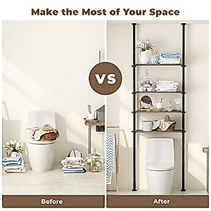 innotic Over The Toilet Storage, 4-Tier Adjustable Wooden Bathroom Organizer Shelves, 99 to 118 Inch Tall, Load Capacity 44 lb per Tier, Space Saver, Anti-Slip, Easy to Assemble, Vintage Brown
