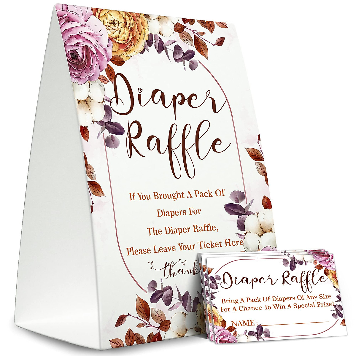 Diaper Raffle Sign,Diaper Raffle Baby Shower Game Kit (1 Standing Sign + 50 Guessing Cards),Baby Showers Decorations,Card for Baby Shower Game to Bring a Pack of Diapers-N07