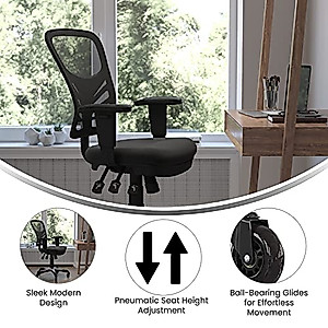 Flash Furniture Nicholas Mid-Back Multifunction Executive Swivel Ergonomic Office Chair with Adjustable Arms, Transparent Roller Wheels, 27", Black Mesh